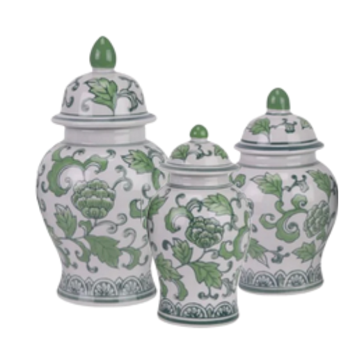 Set of 3 Green & White Floral Food Safe Jars | SmithHönig