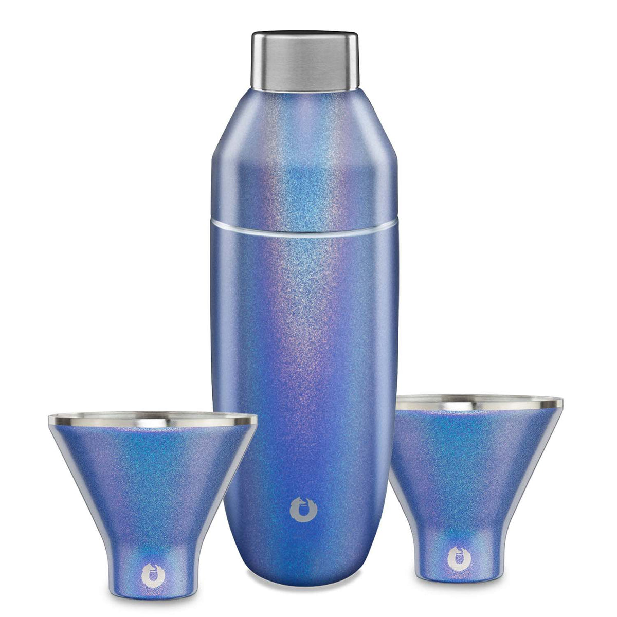Stainless Steel Cocktail Shaker and Martini Glass Barware Set, Shimmer ...