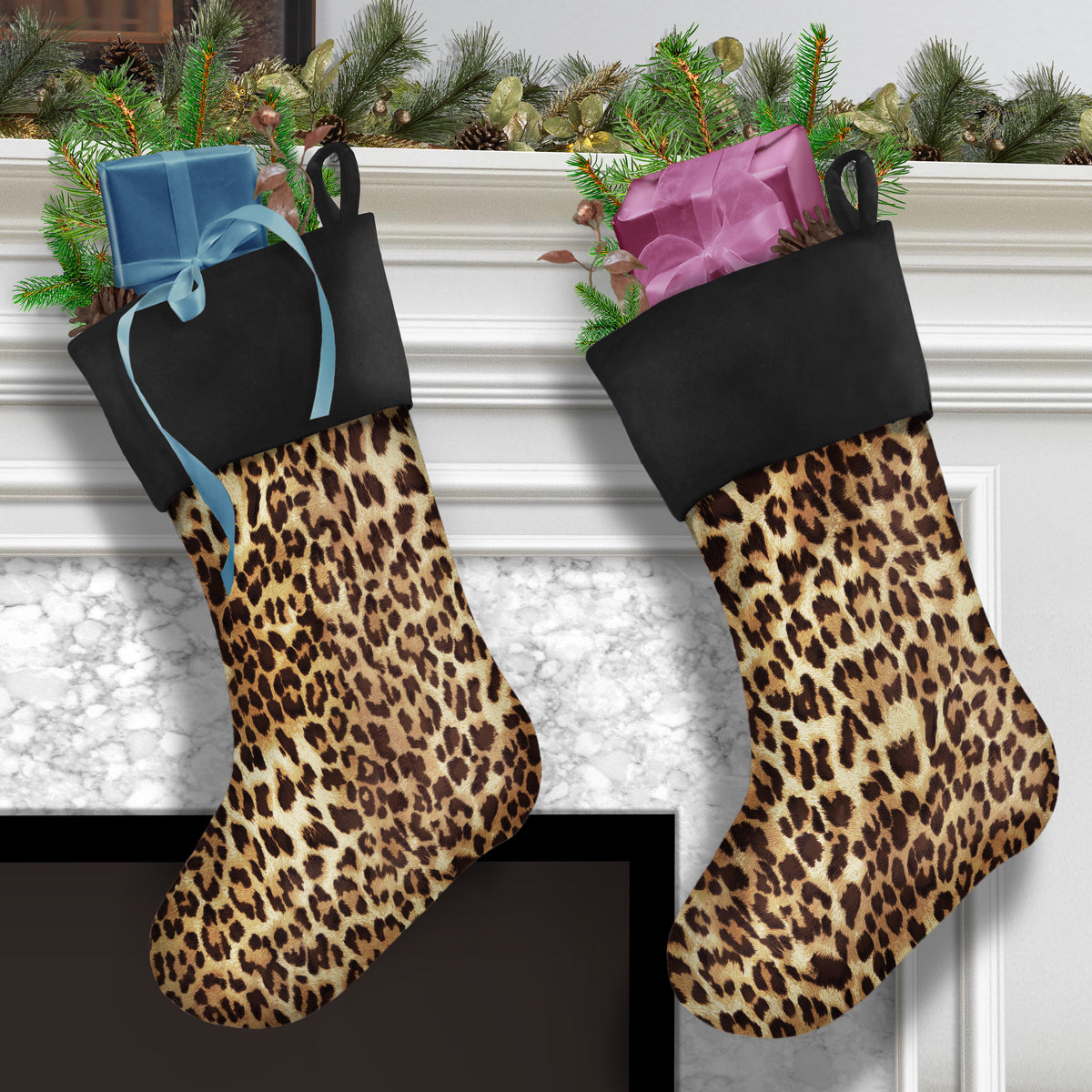 Leopard Print Stocking with Black Velvet Cuff | SmithHönig
