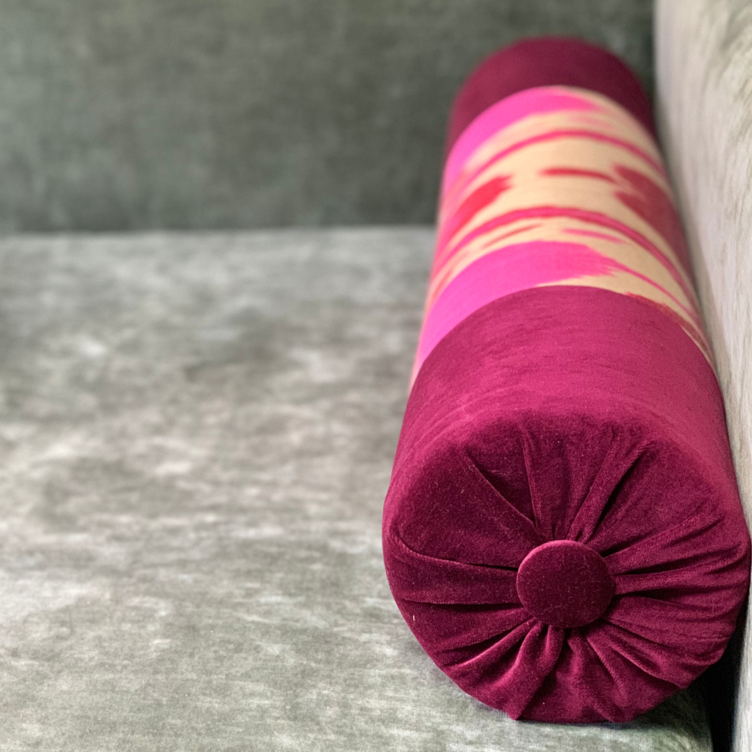 Burgundy Velvet & Vintage Pink Ikat Bolster | SmithHönig