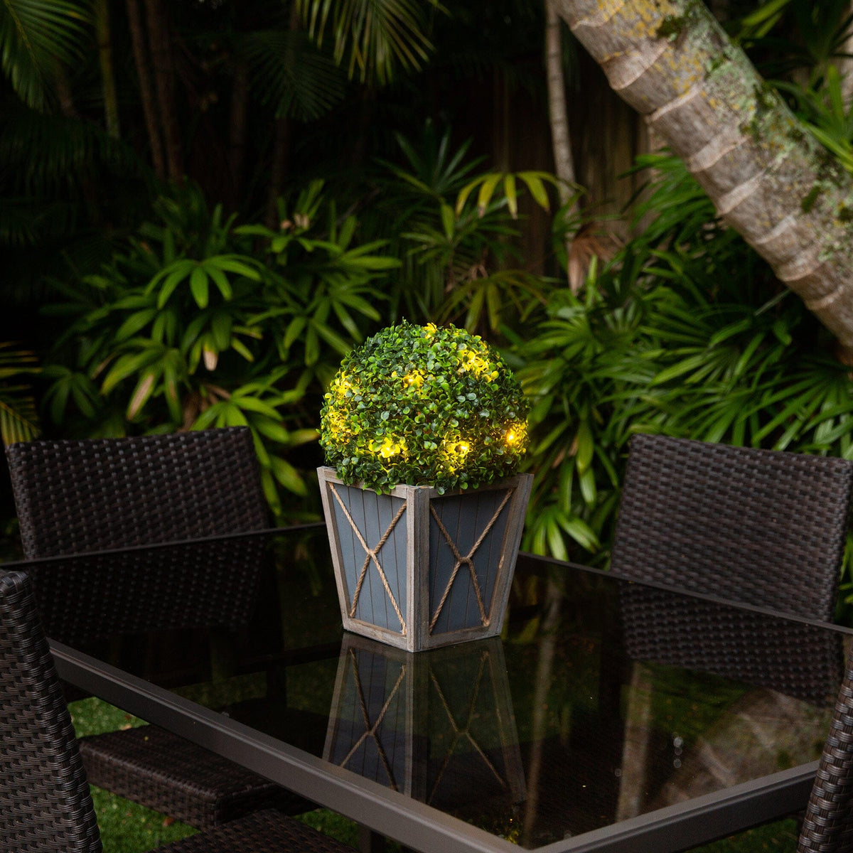 18” UV Resistant Artificial Boxwood Ball Topiary with LED Lights in ...