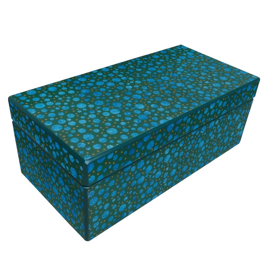 Handmade Reverse Painted Mirror Rectangular Box Blue and Green Bubbles ...