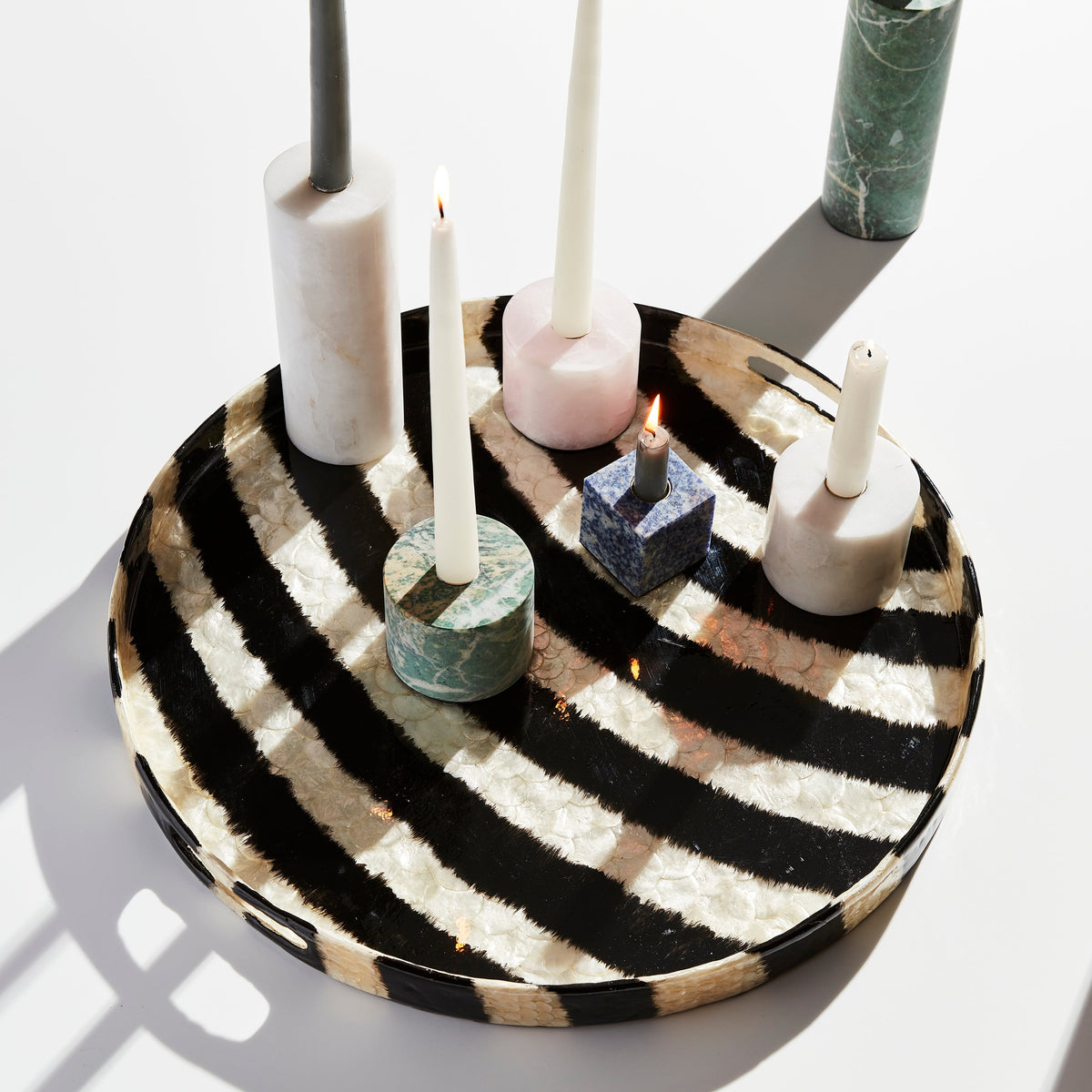 Extra Large Striped Capiz Tray, Black | SmithHönig