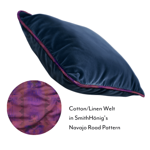Solid Navy Velvet Pillow with Navajo Road Welt